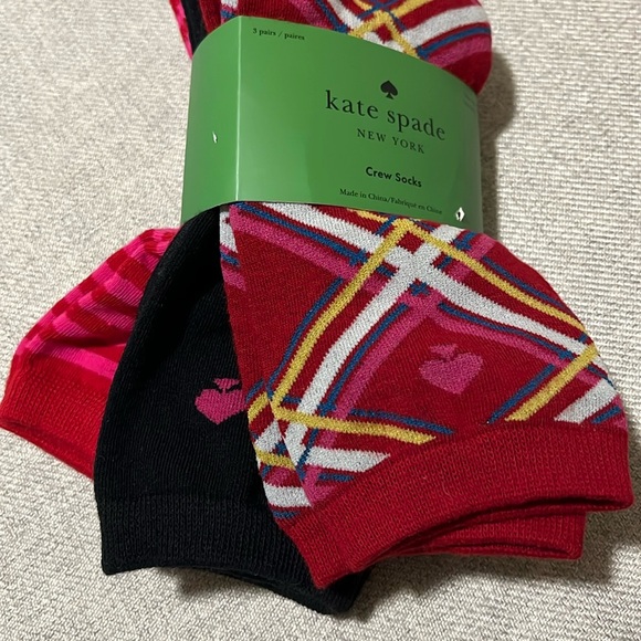 kate spade | Accessories | Kate Spade 3 Pair Crew Socks Red Plaid ...
